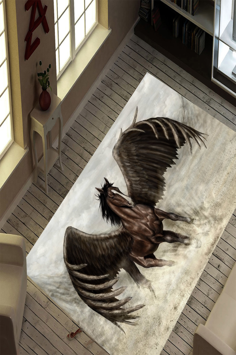 Kanatlı At Tasarımlı Dijital Baskılı Halı