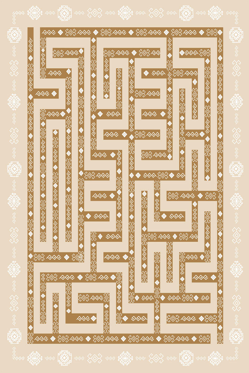 Labirent Çizgi Desenli Dijital Baskılı Halı