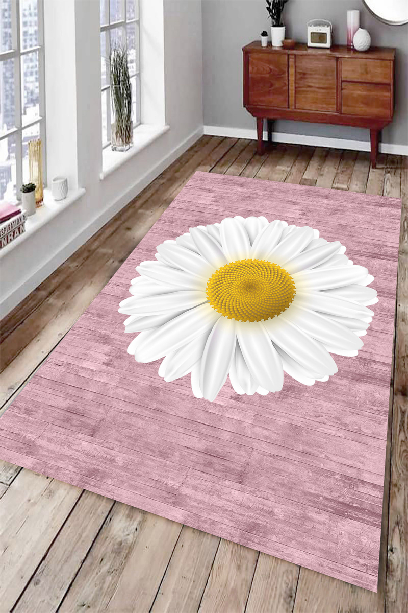 Realist Papatya Çizimi Dijital Baskılı Halı Örtüsü HRC1883